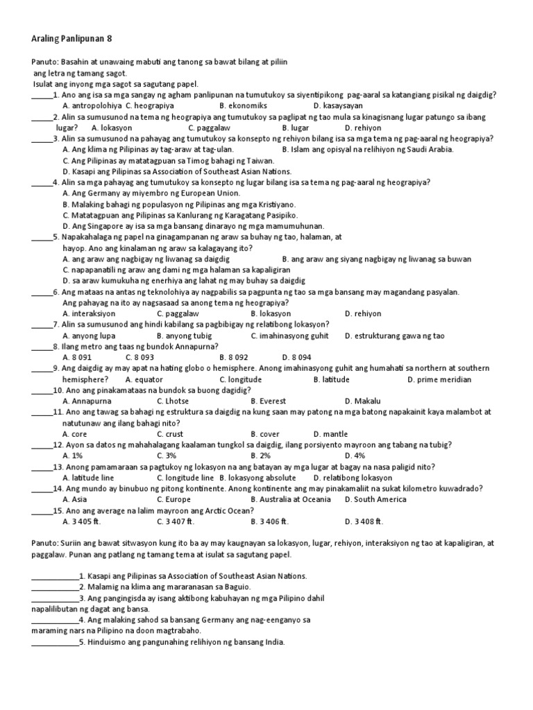 Pre-Test Ap G8 | PDF