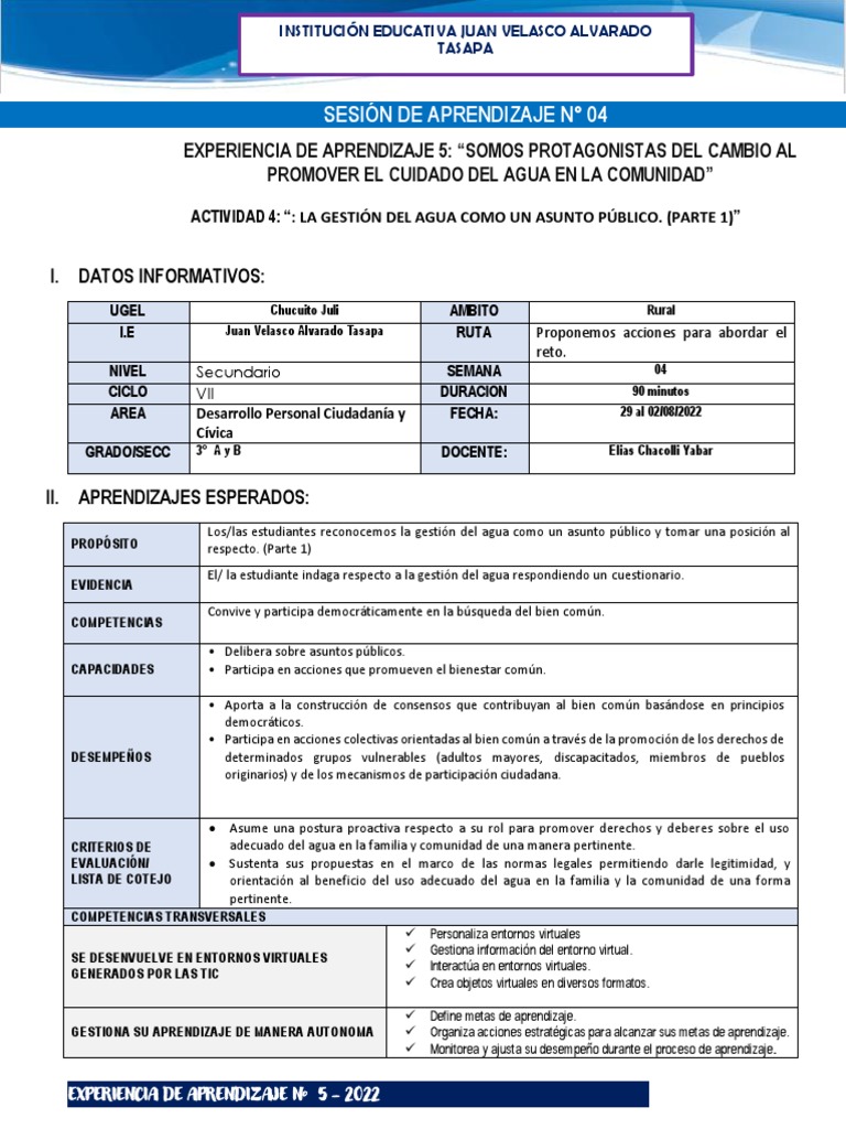3 DPCC Sesion 4 Exp 5 Urb | PDF | Aprendizaje | Evaluación