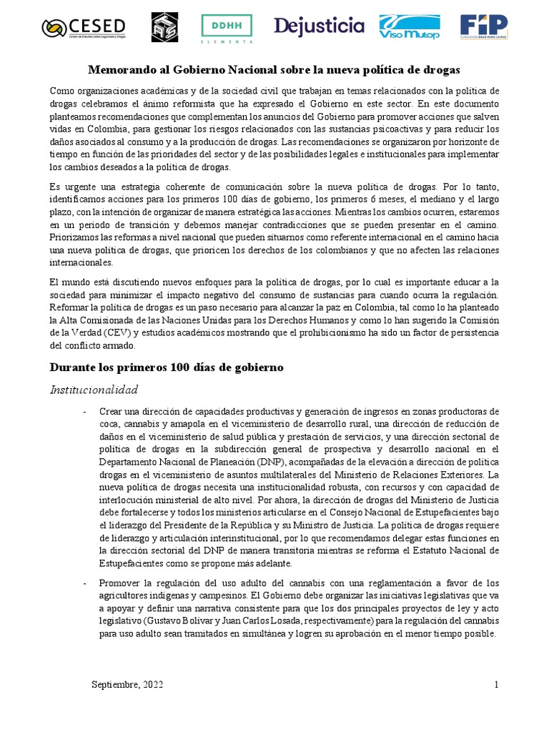 Memorando Política de Drogas - Final | PDF | Comercio ilegal de drogas | Cannabis (Droga)