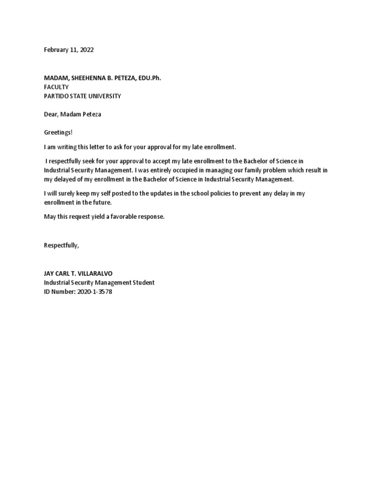 Request for Late Enrollment Approval | PDF