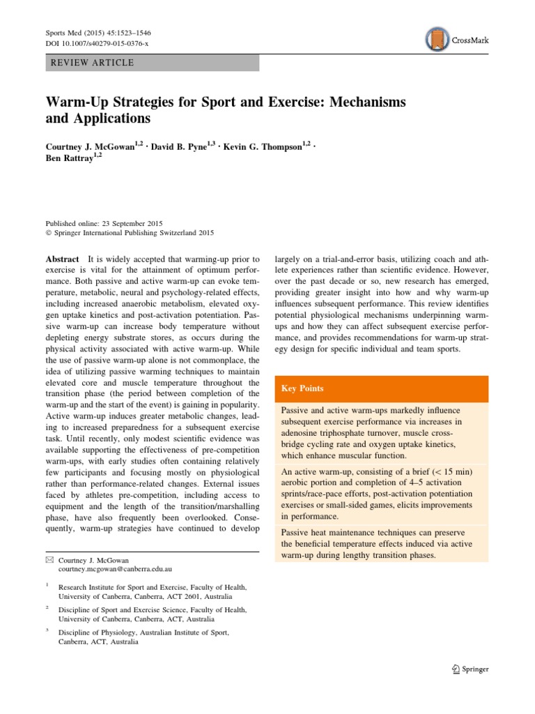 McGowan CJ, 2015 - Warm-Up Strategies For Sport and Exercise Mechanisms and Applications ...