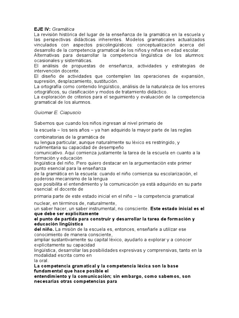 EJE IV Gramática | PDF | Palabra | Verbo