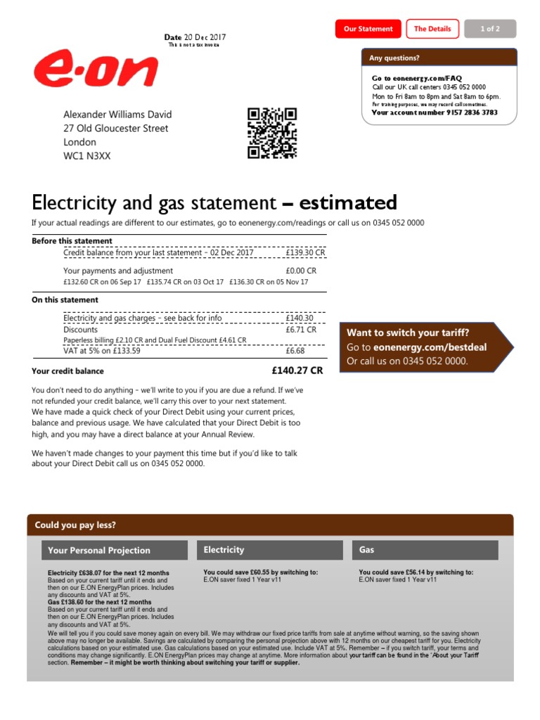 Electricity Bill Uk Template Pdf Value Added Tax Business