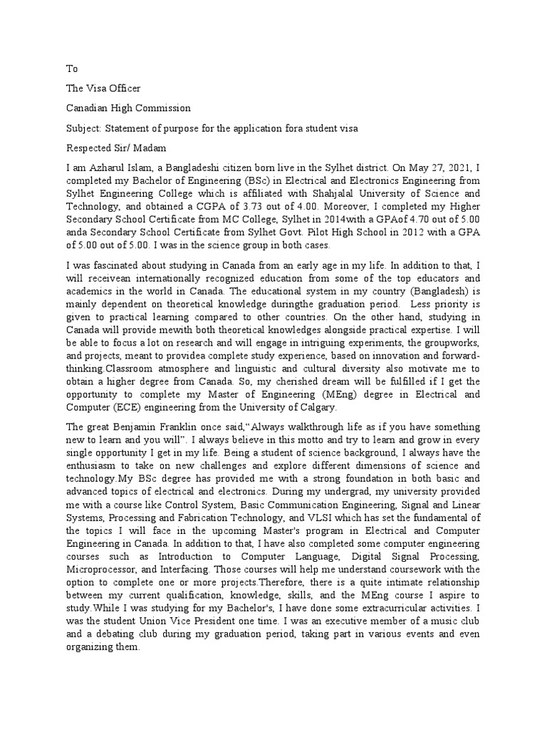 Draft Sop For Canada | PDF | Academic Degree | Electrical Engineering