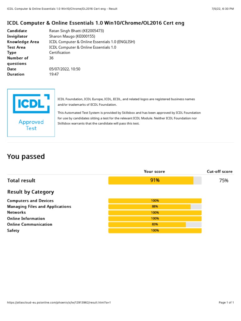 ICDL Computer & Online Essentials 1.0 Win10:Chrome:OL2016 Cert Eng ...