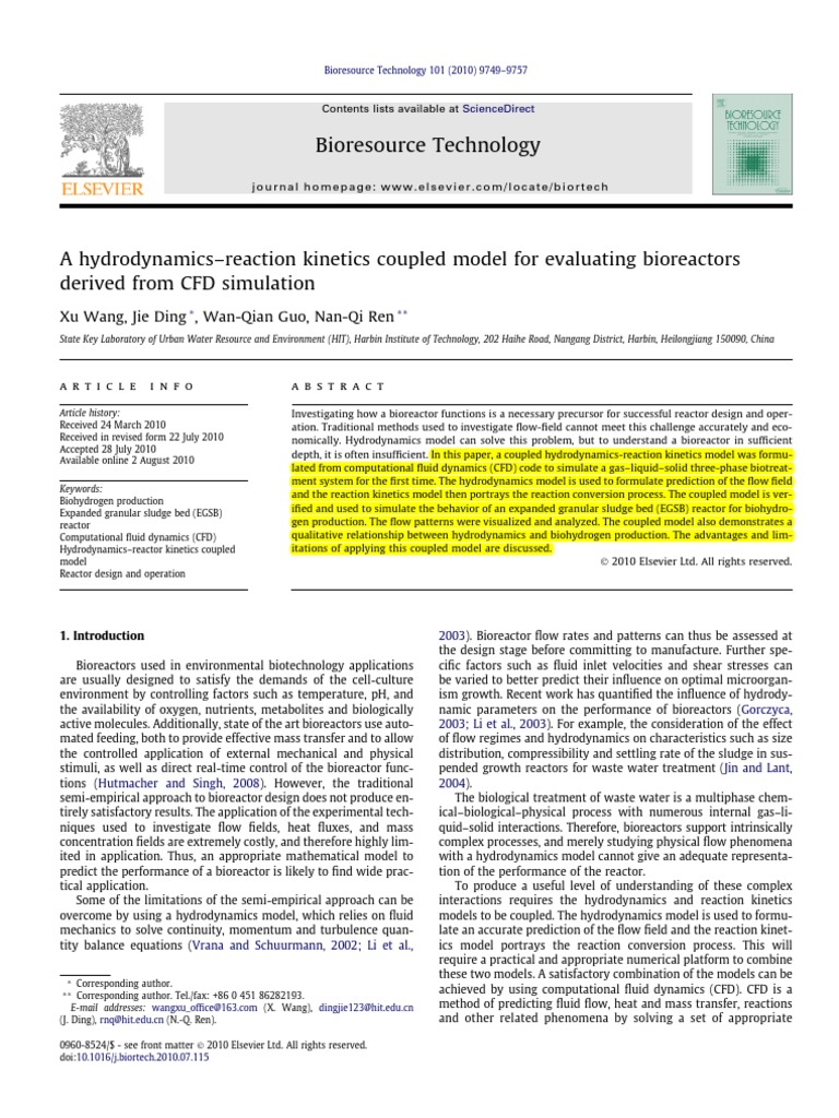 A Hydrodynamics-Reaction Kinetics Coupled Model For Evaluating ...