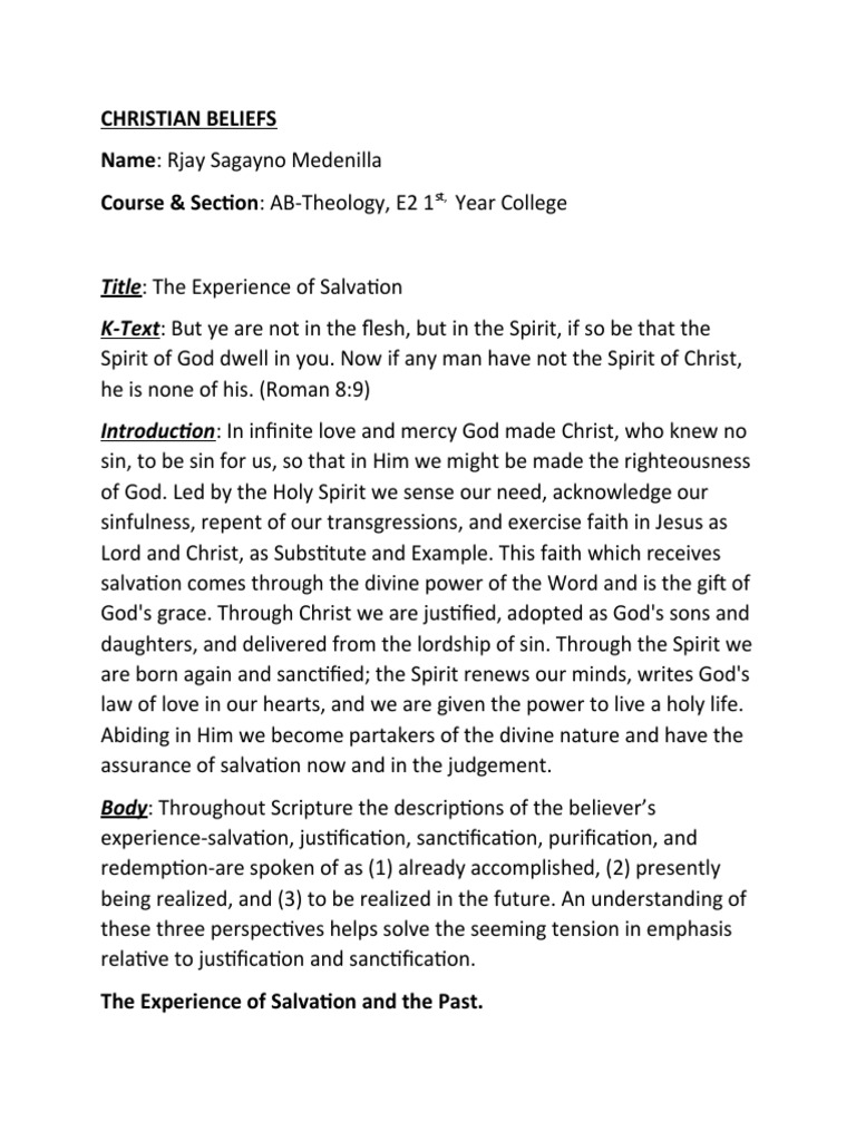 The Experience of Salvation | PDF | Justification (Theology) | Sanctification