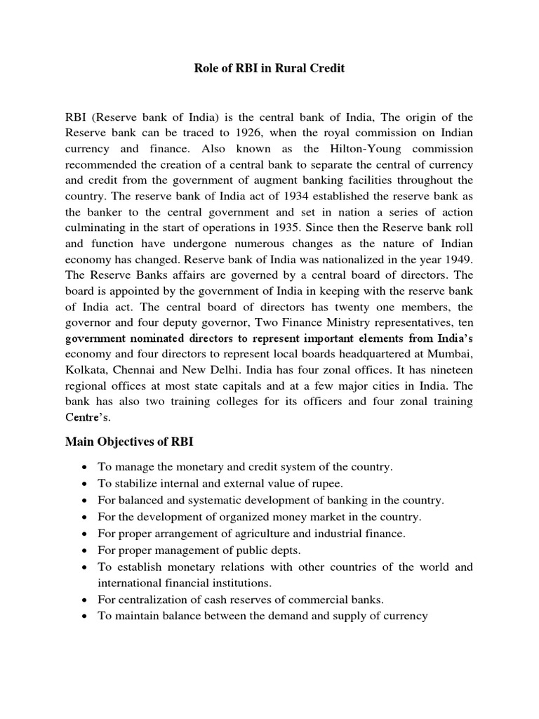 RBI's Role in Rural Credit Development | PDF | Reserve Bank Of India ...