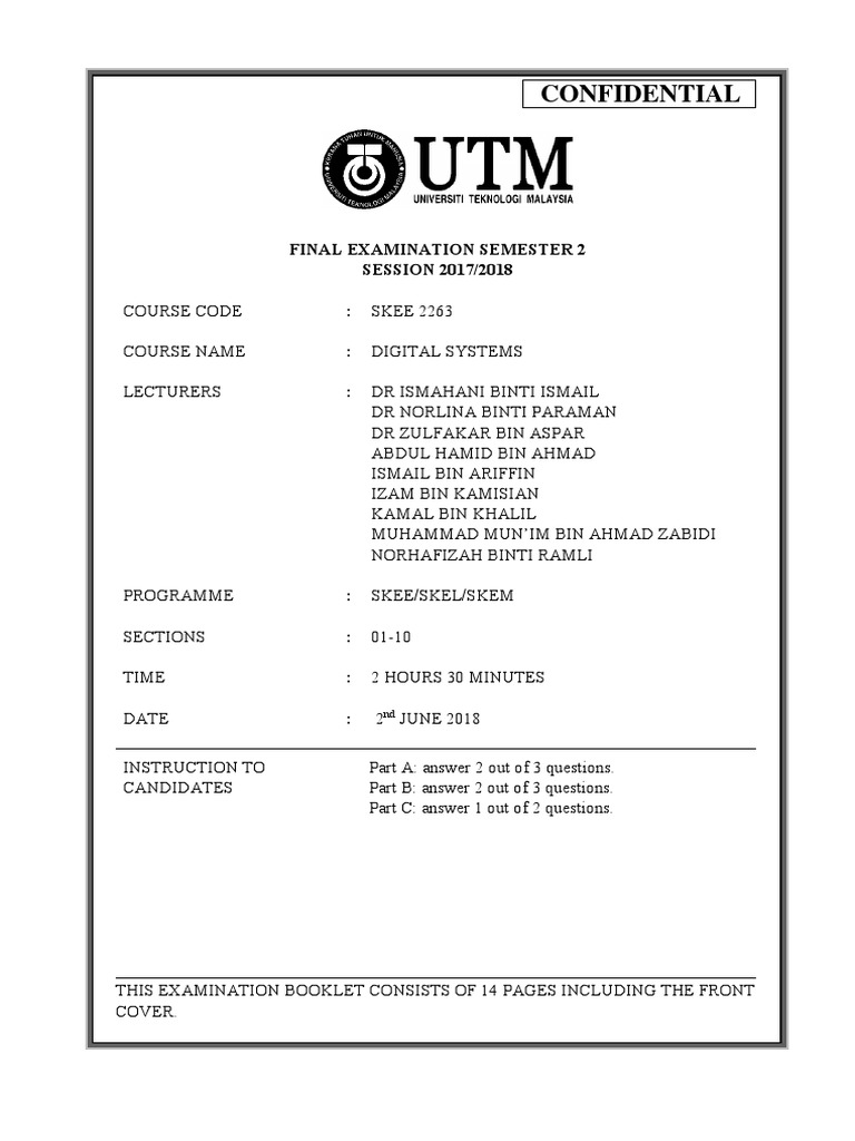 Digital Systems Final Exam 2018 | PDF | Computer Architecture | Arithmetic