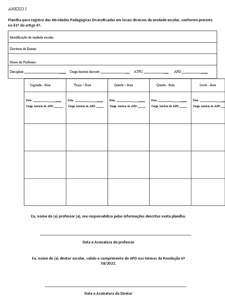 Planilha para Registro Das Atividades Pedagógicas Diversificadas | PDF