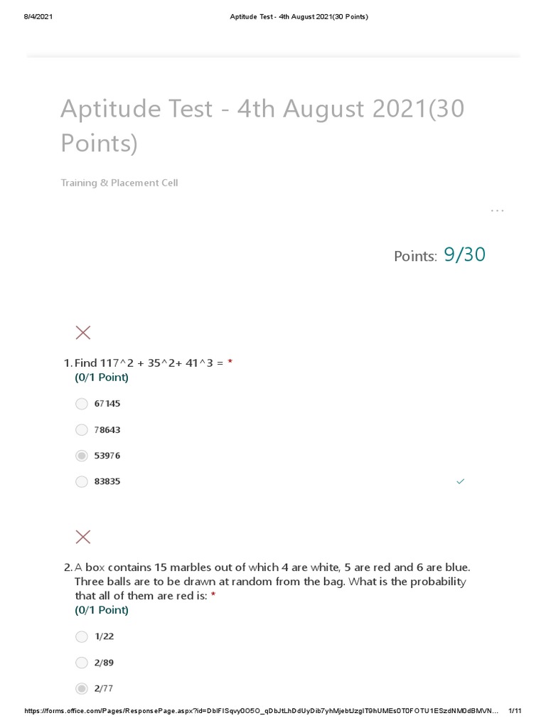 Aptitude Test - 4th August 2021 (30 Points) | PDF