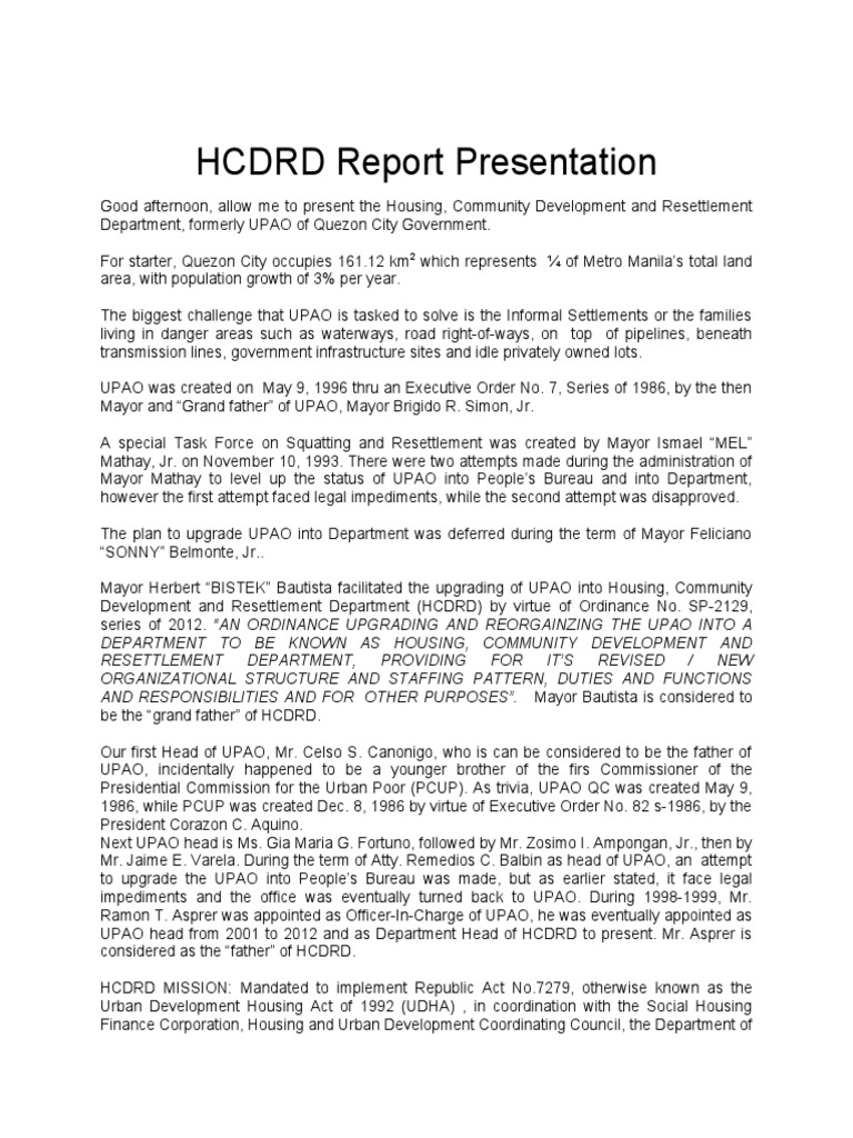 HCDRD Report Script | PDF