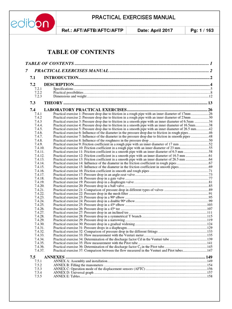 Edibon Friction Loss Manual | PDF | Reynolds Number | Viscosity