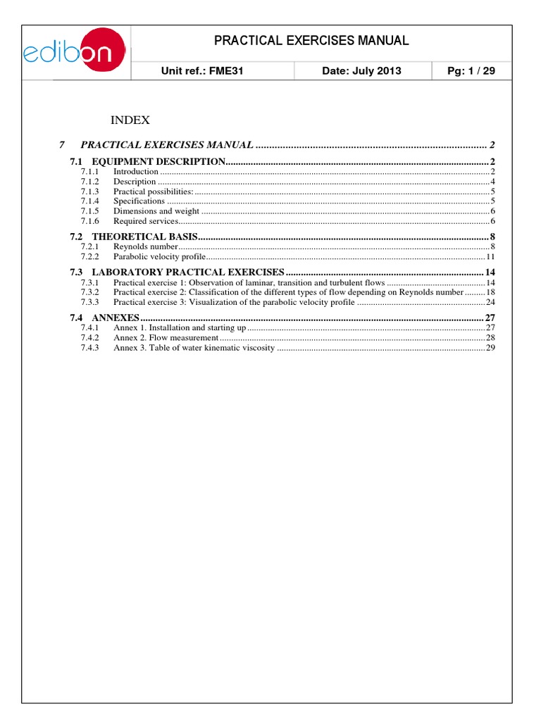 Edibon Reynolds Manual | PDF | Reynolds Number | Fluid Dynamics Edibon Reynolds Manual | PDF | Reynolds Number | Fluid Dynamics