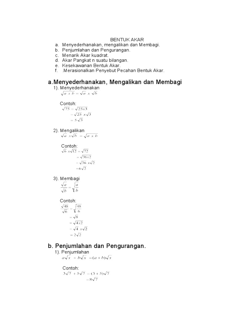 Operasi dan Merasionalkan Bentuk Akar | PDF