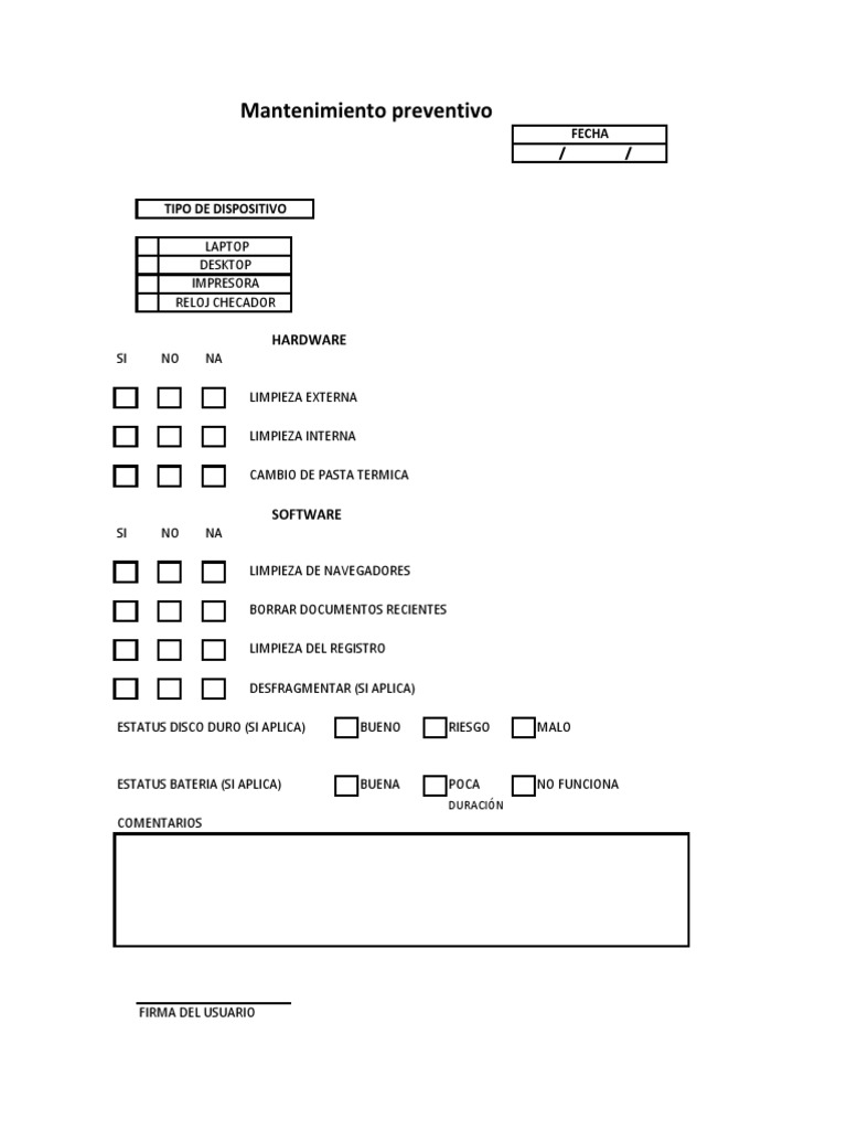 Formato Mantto Pcs | PDF