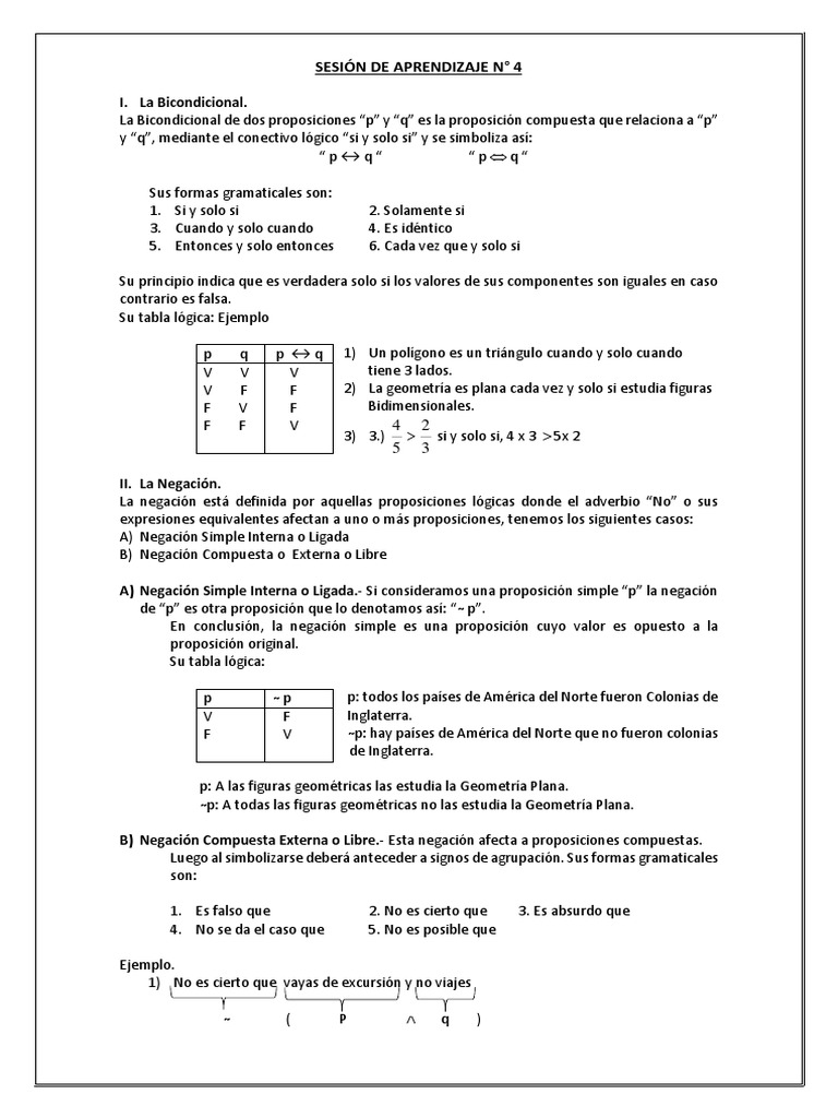 PROPOSICIONES (Bicondicional, Negación) | PDF | Si y solo si | Proposición
