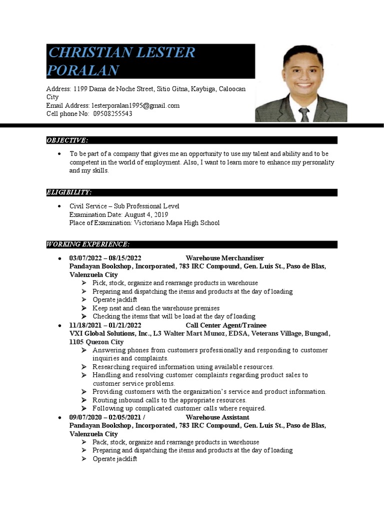 Resume of Christian Lester Poralan | PDF