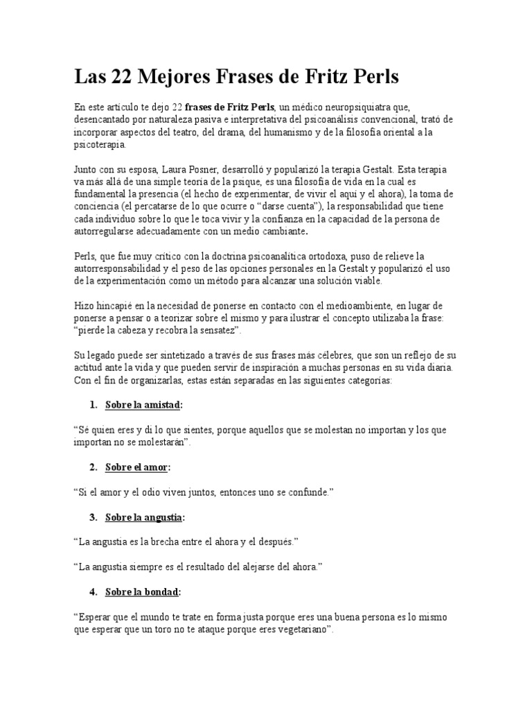 Las 22 Mejores Frases de Fritz Perls | PDF | Terapia Gestalt | Felicidad