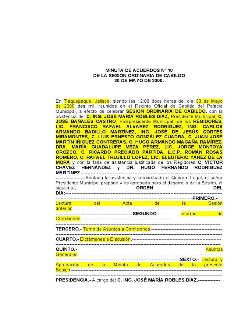 Formato para Minuta de Trabajo Editable | PDF | Gobierno local ...