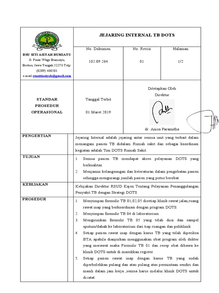 Sop Jejaring Internal TB Dots | PDF