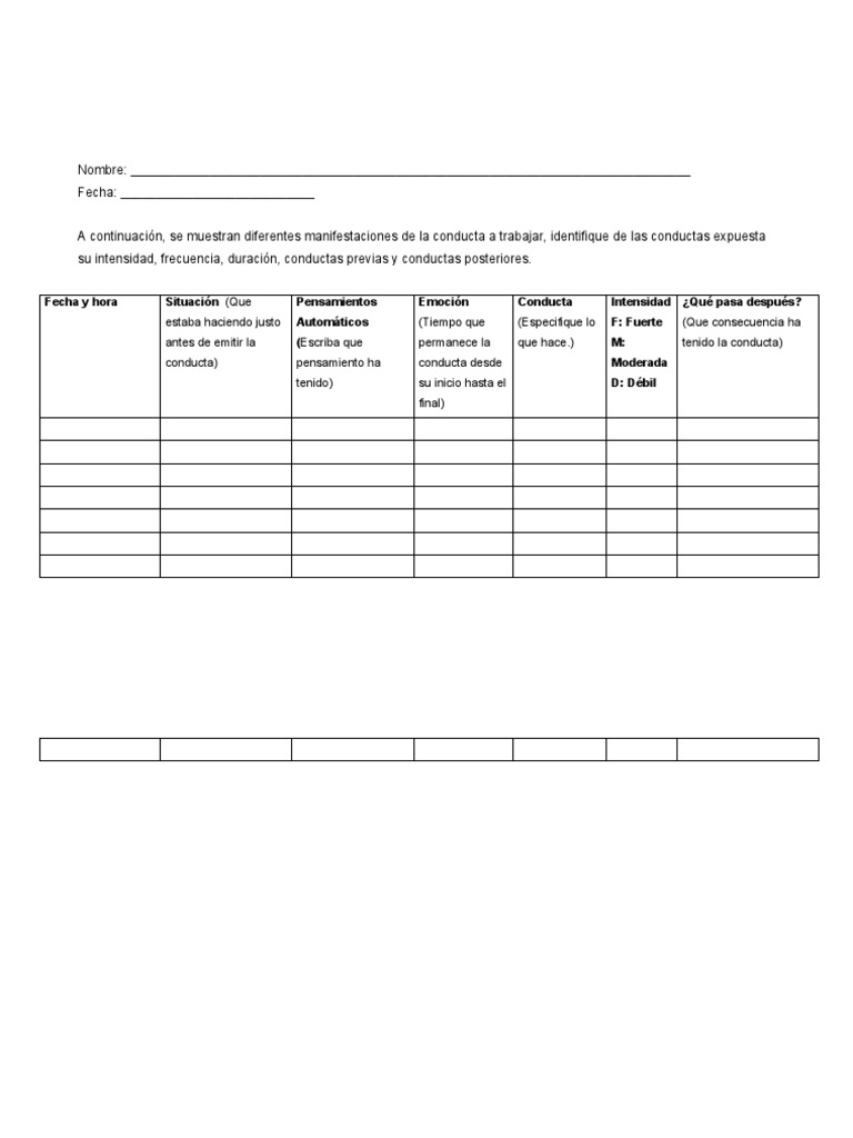 Registro de Conducta para La Ansiedad | PDF