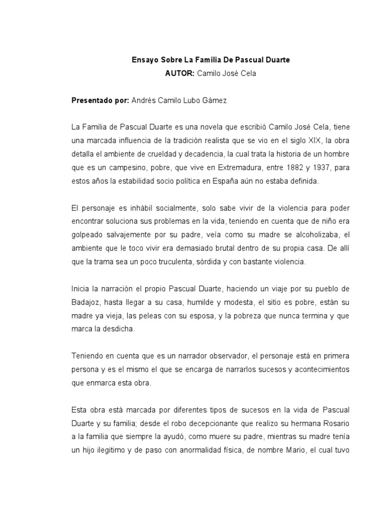 Ensayo Sobre La Familia de Pascual Duarte | PDF
