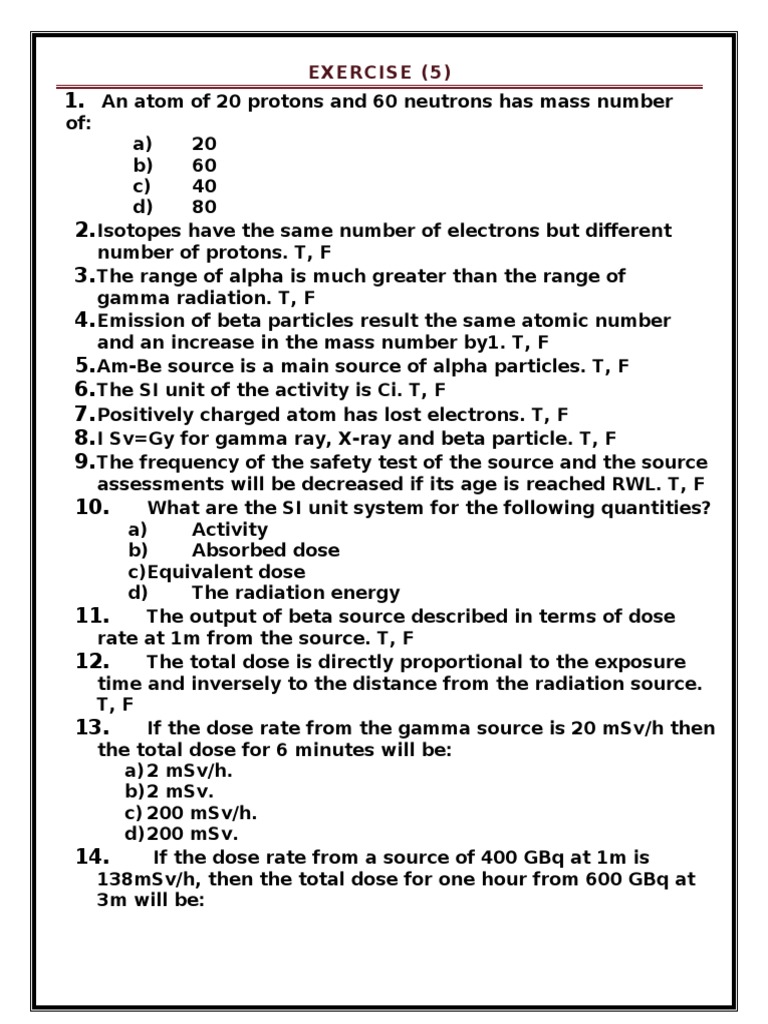 Exercise 5 | Download Free PDF | Ionizing Radiation | Gamma Ray
