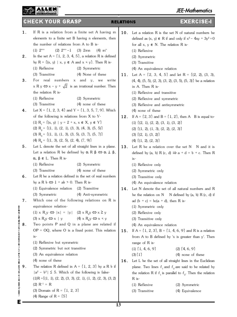 Relation EXERCISE | PDF | Mathematical Concepts | Mathematics