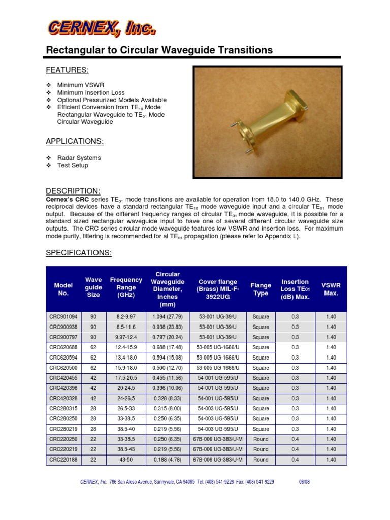 Rectangular To Circular Waveguide Transitions | PDF | Waveguide ... Rectangular To Circular Waveguide Transitions | PDF | Waveguide ...