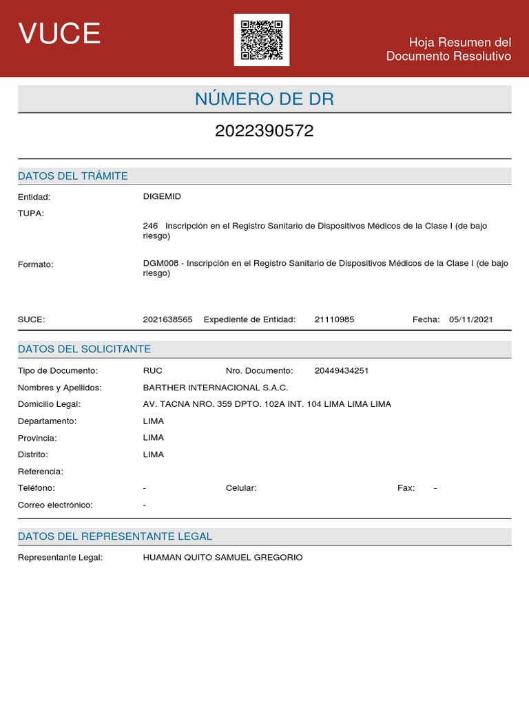 VUCE HojaResumen DB7390E | PDF