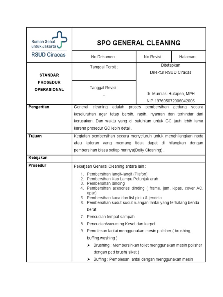 Prosedur Standar General Cleaning | PDF