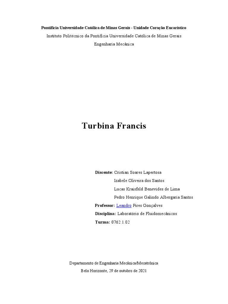 Análise de Turbina Francis em Laboratório | PDF | Potência (Física ...