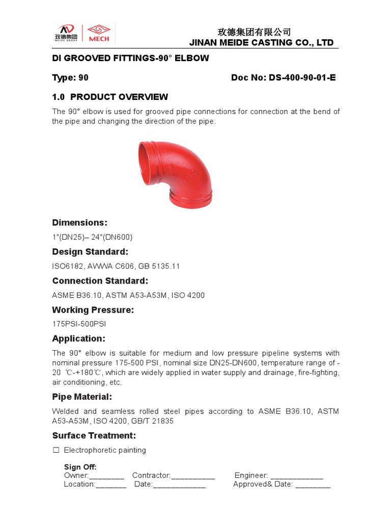 Di Grooved Fittings - 90 ElBOW | PDF | Pipe (Fluid Conveyance) | Industrial Processes