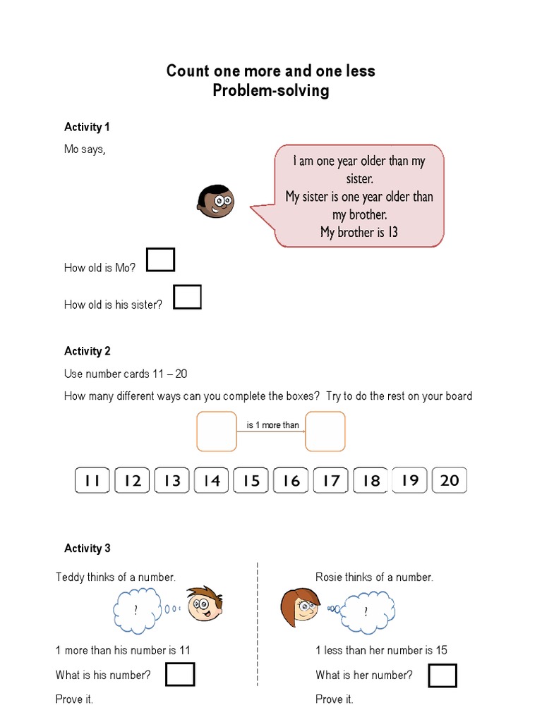 One More One Less Problem Solving | PDF