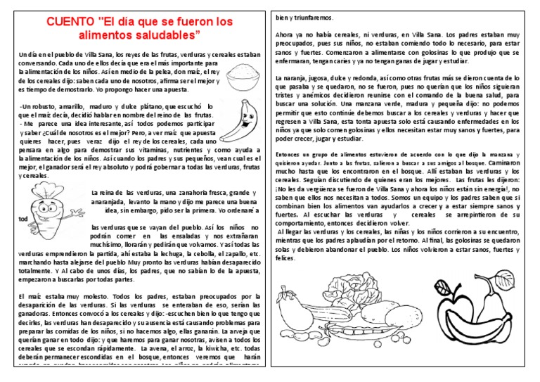 CUENTO Los Alimentos Saludables | PDF | Vegetales | Alimentos
