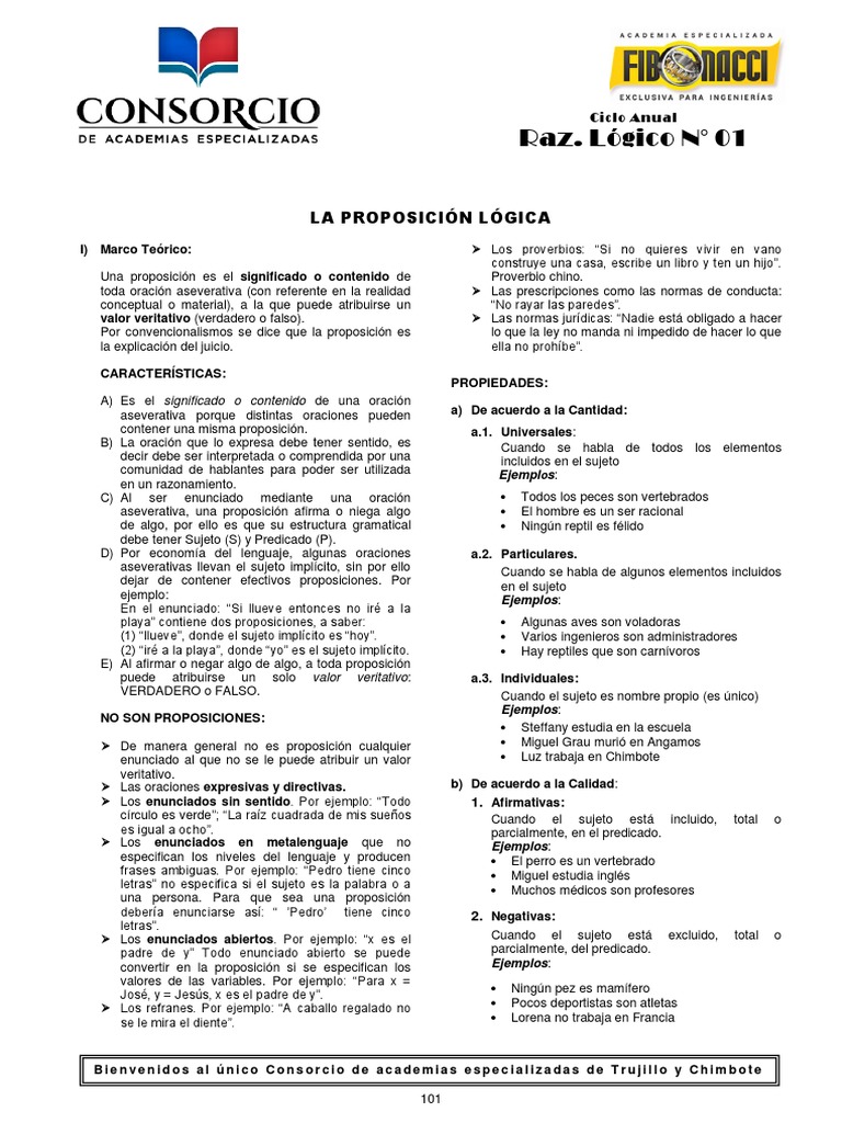 Raz. Log(01) La Proposición Lógica 101 106 (1) | PDF | Proposición | Oración (Lingüística)