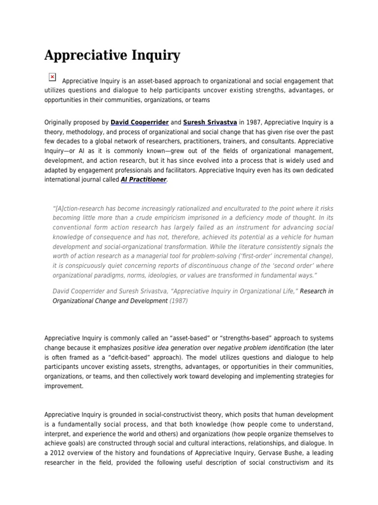 Appreciative Inquiry | PDF | Social Constructionism | Cognitive Science