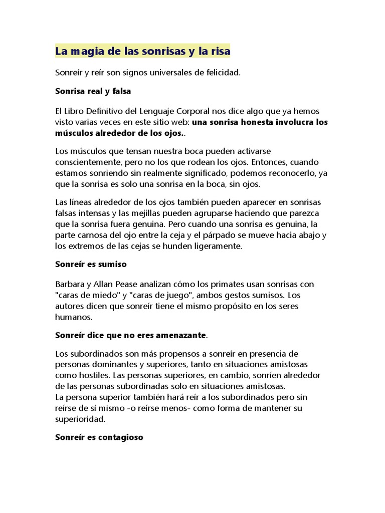 Resumen Español La Magia de Las Sonrisas y La Risa | PDF | La risa | Expresión facial
