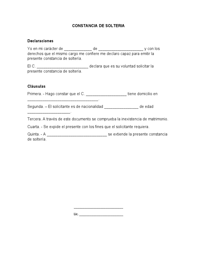 Modelo de Constancia de Soltería | PDF