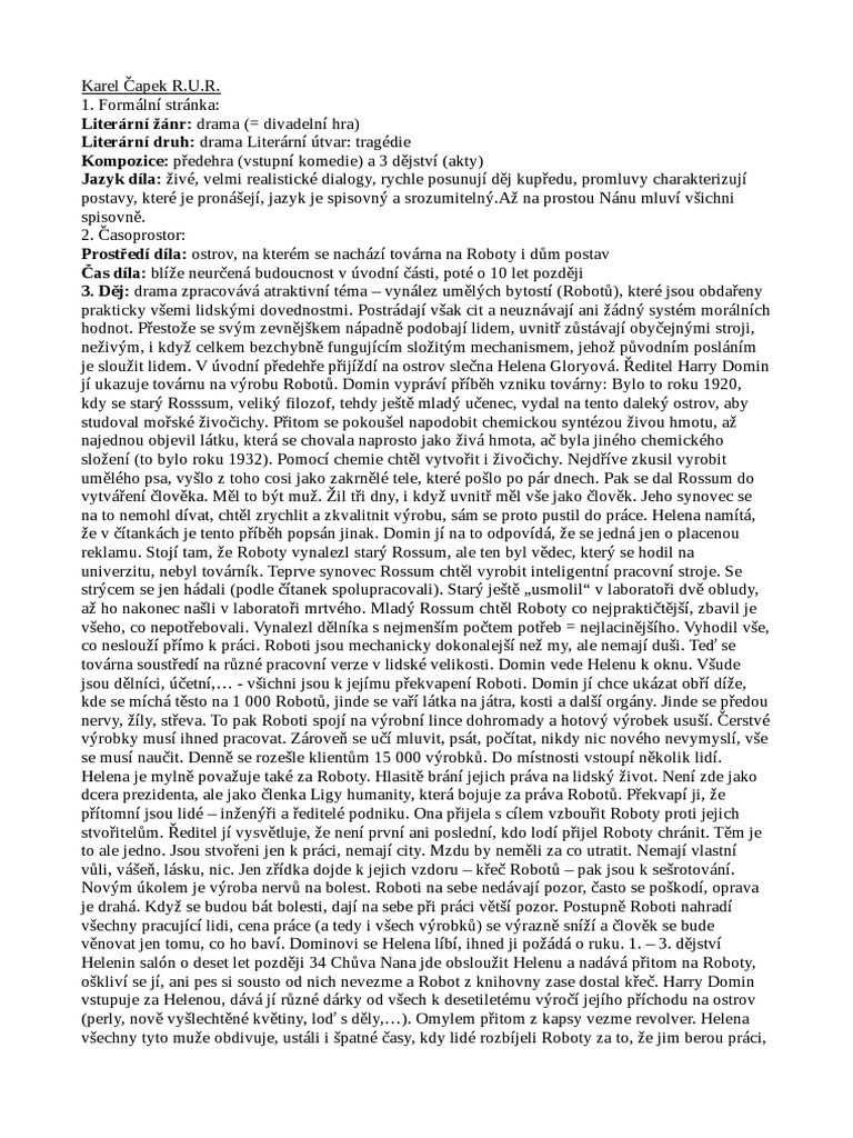Karel Čapek R.U.r-rozbor Díla | PDF