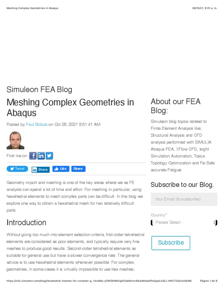 Meshing Complex Geometries in Abaqus | PDF | Finite Element Method | Geometry