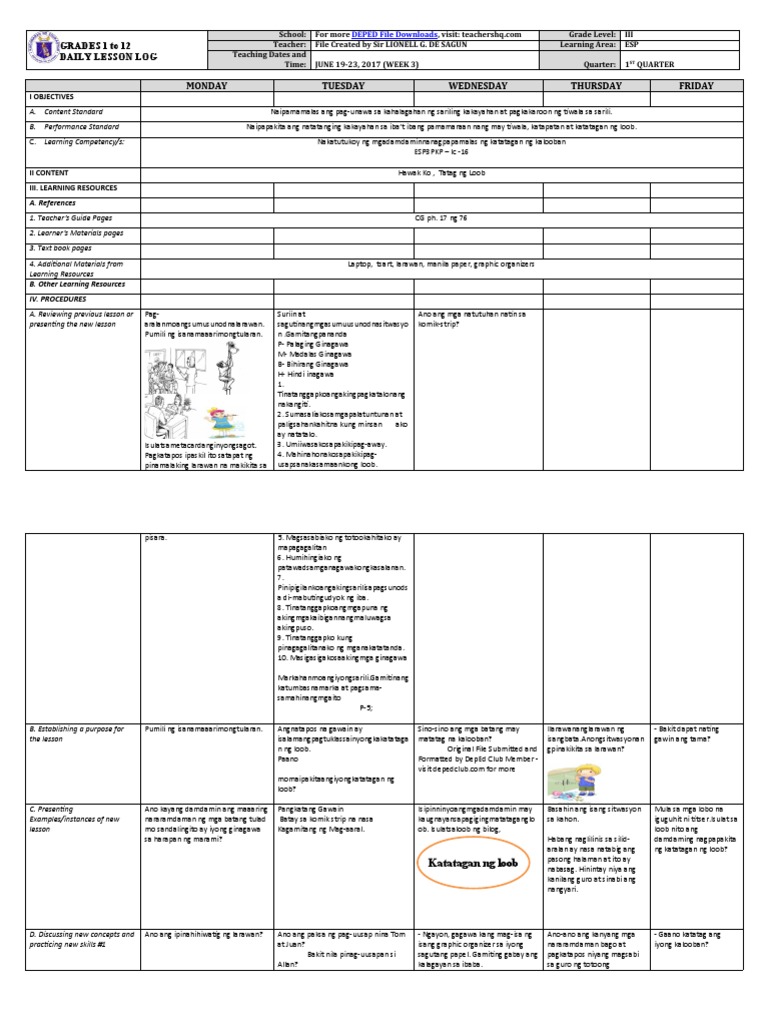 Grade 3 DLL ESP 3 Q1 Week 3 | PDF