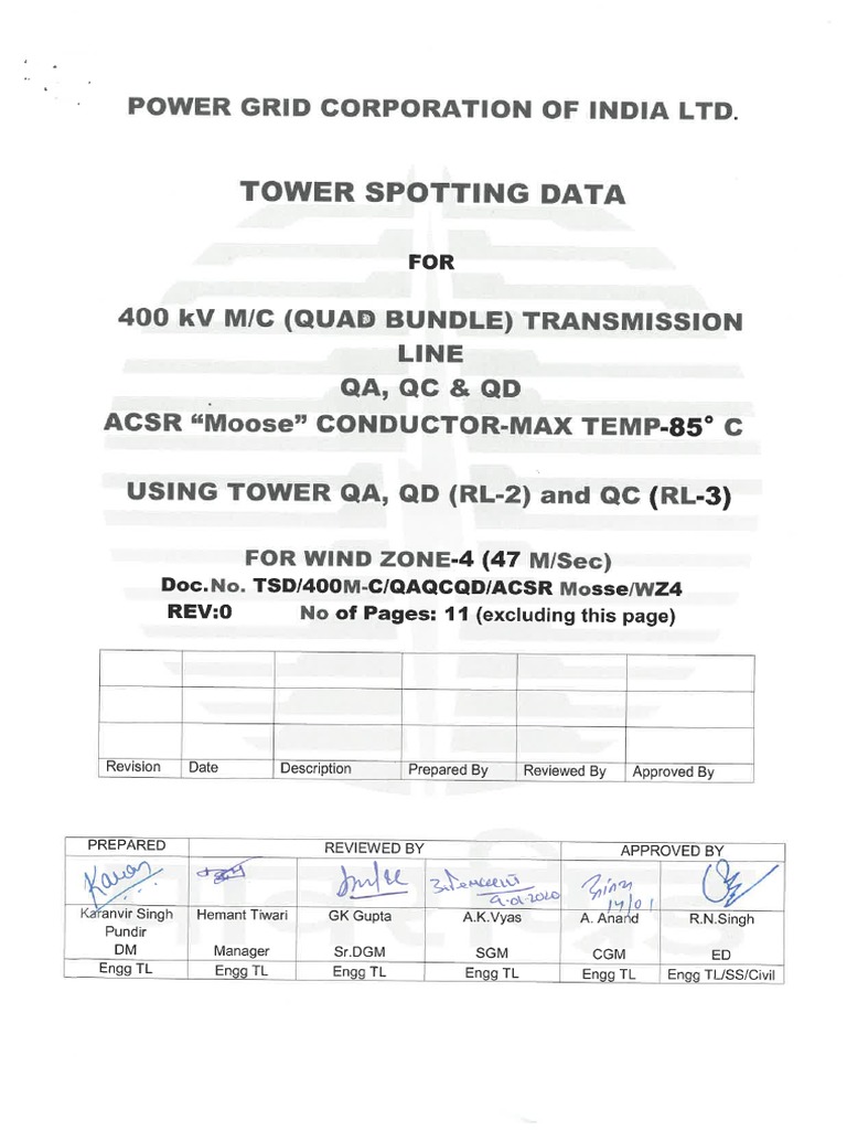 Tower Spotting Data 400 KV MC Quad Quad TT Qa Rl-2, QC RL 3 (Spotted ...