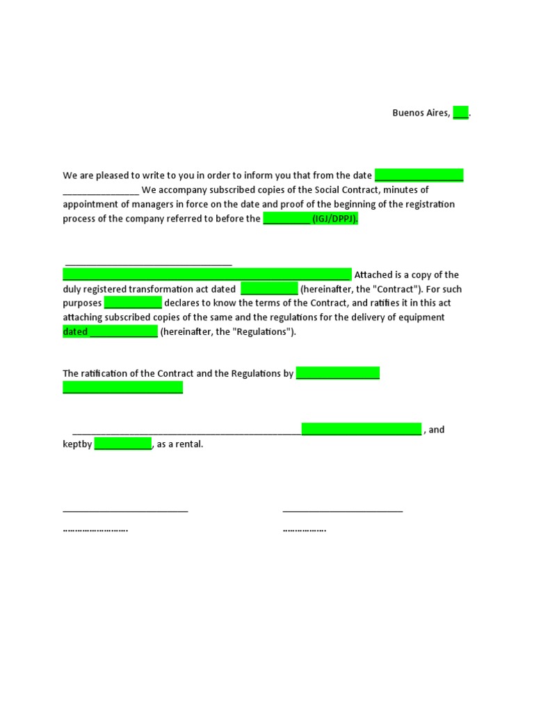 Carta Ratificación de Contrato - Modelo - en | PDF