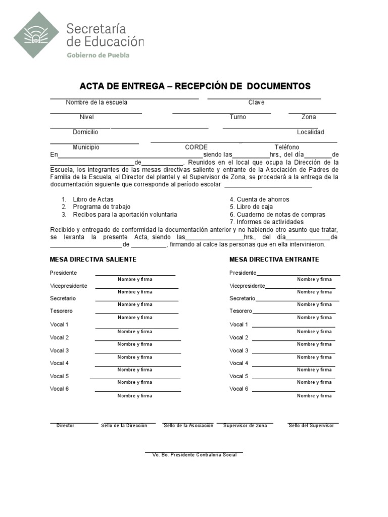 1 Acta Entrega Recepción de Documentos. | PDF