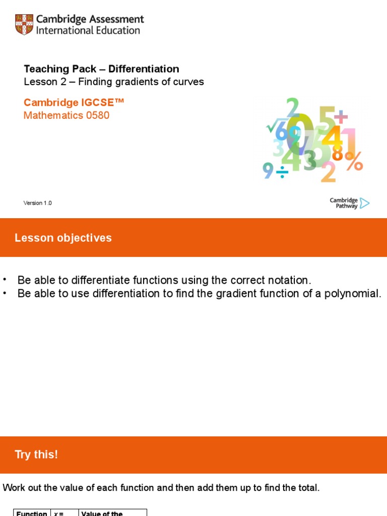 0580 Differentiation Lesson2 FindingGradientsOfCurves v1 | PDF | Derivative | Function (Mathematics)