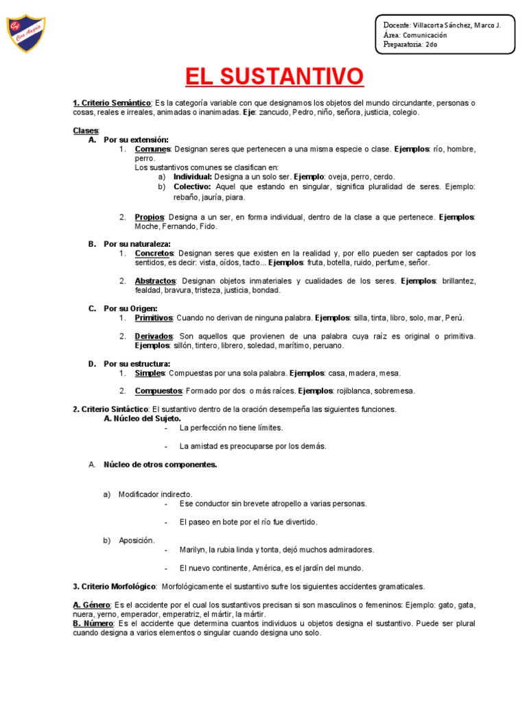 El Sustantivo | Descargar gratis PDF | Sustantivo | Palabra