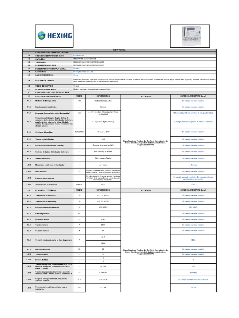 Hexing - Medidor Electrónico Monofásico 5 (100) A 3H | PDF | Corriente ...
