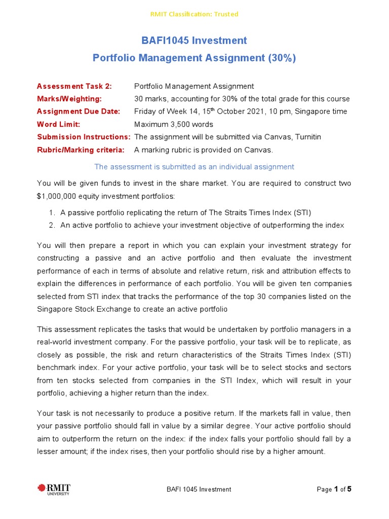 Portfolio Management Assignment Guide | PDF | Stock Market Index ...